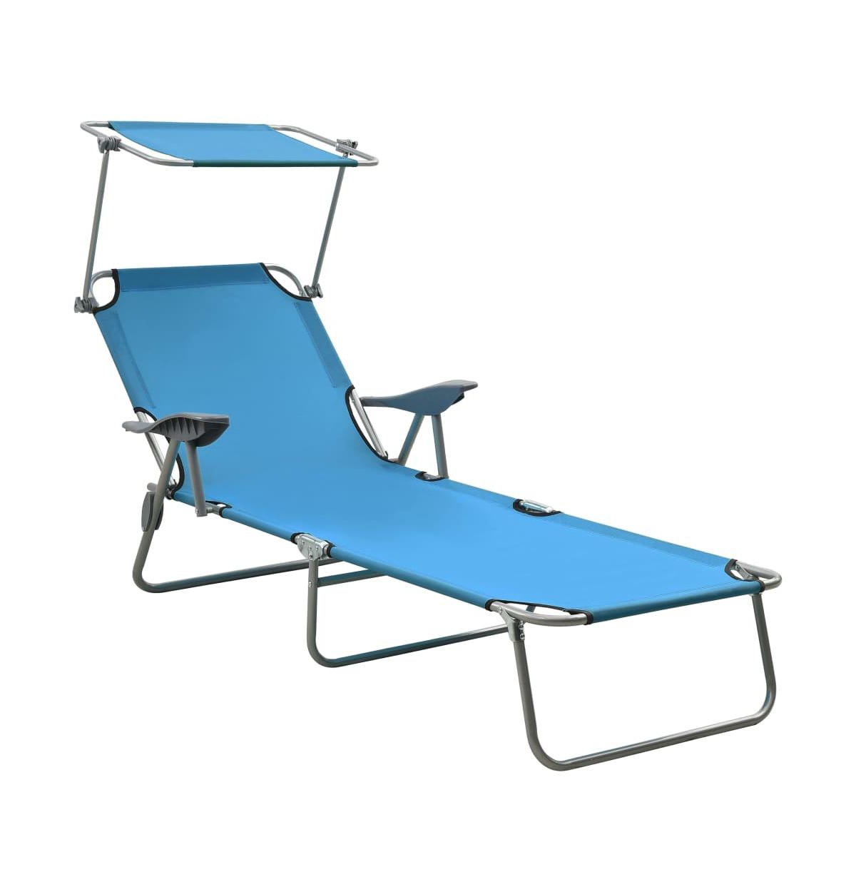 Click here for vidaXL Sun Lounger with Canopy Steel Blue - Blue prices
