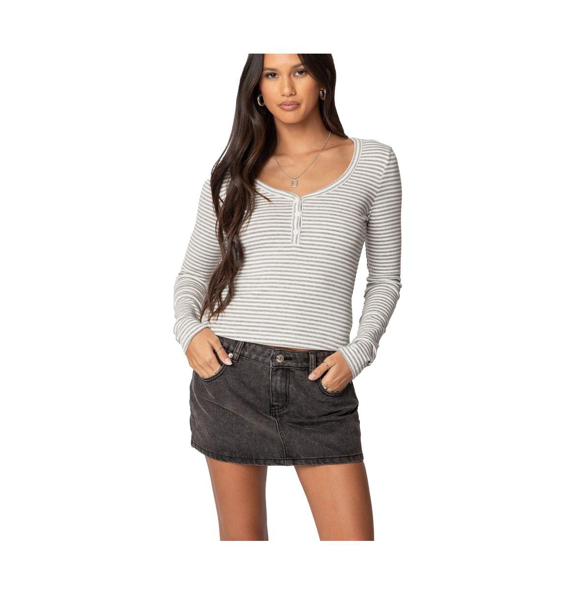 Click here for Edikted Womens Jocelyn striped top - Light-gray prices