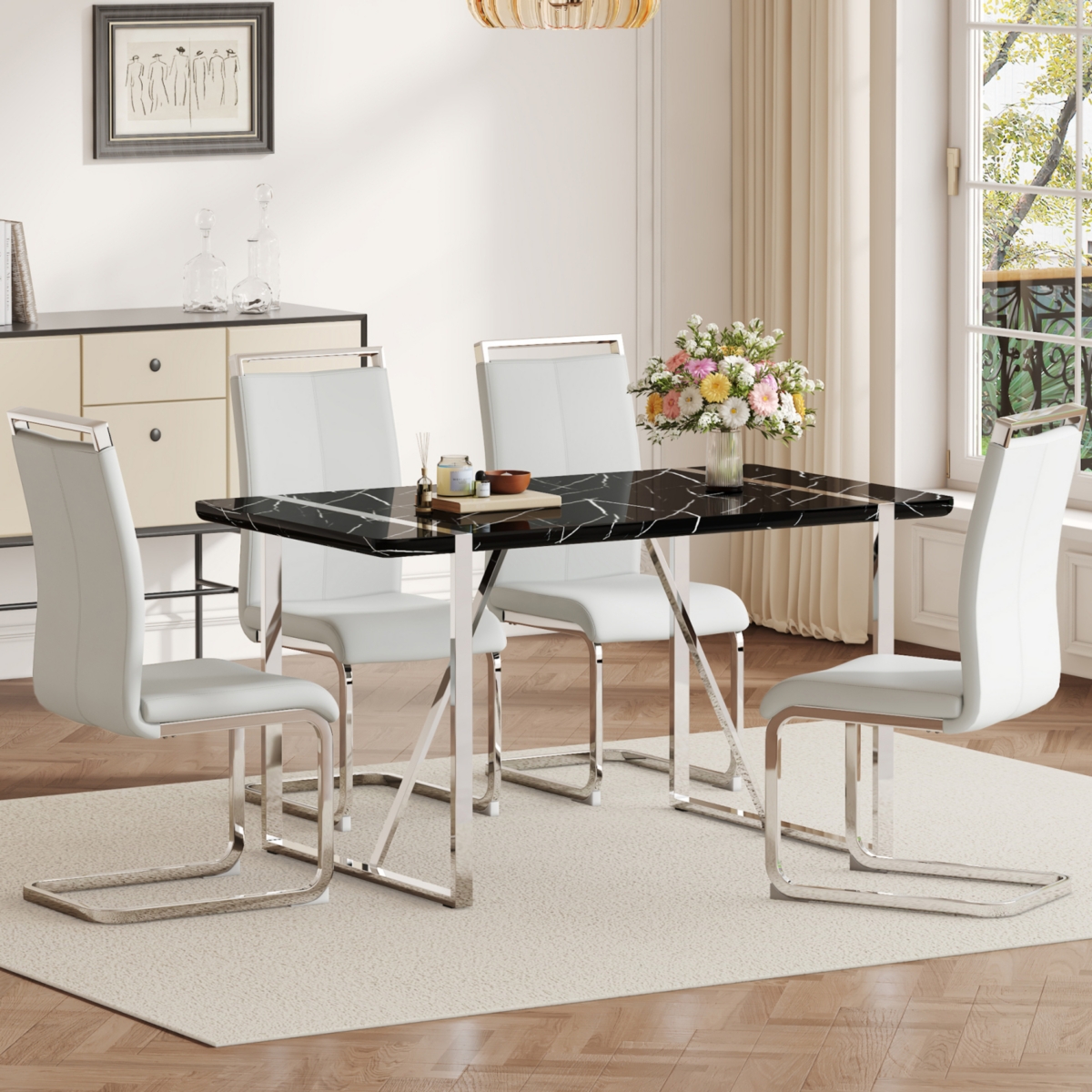 Click here for Streamdale Industrial Black Dining Table with 4 Pu... prices