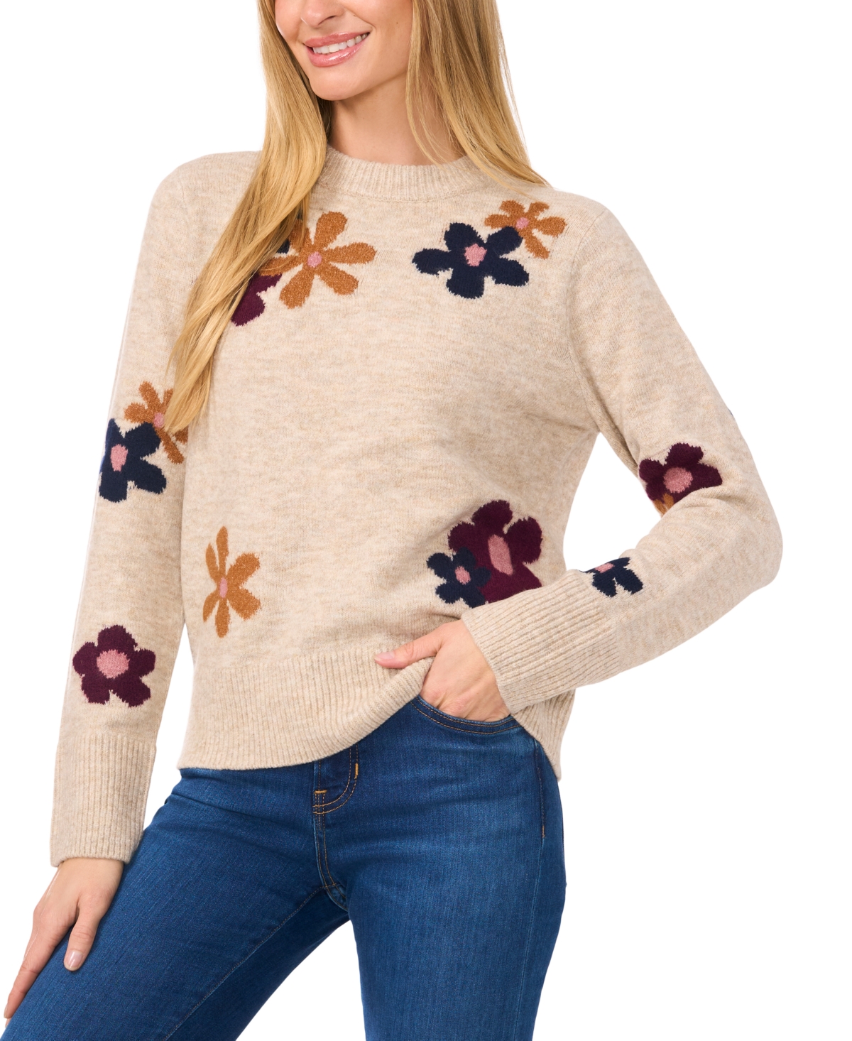Click here for CeCe Womens Flower Patterned Knit Crewneck Sweater... prices