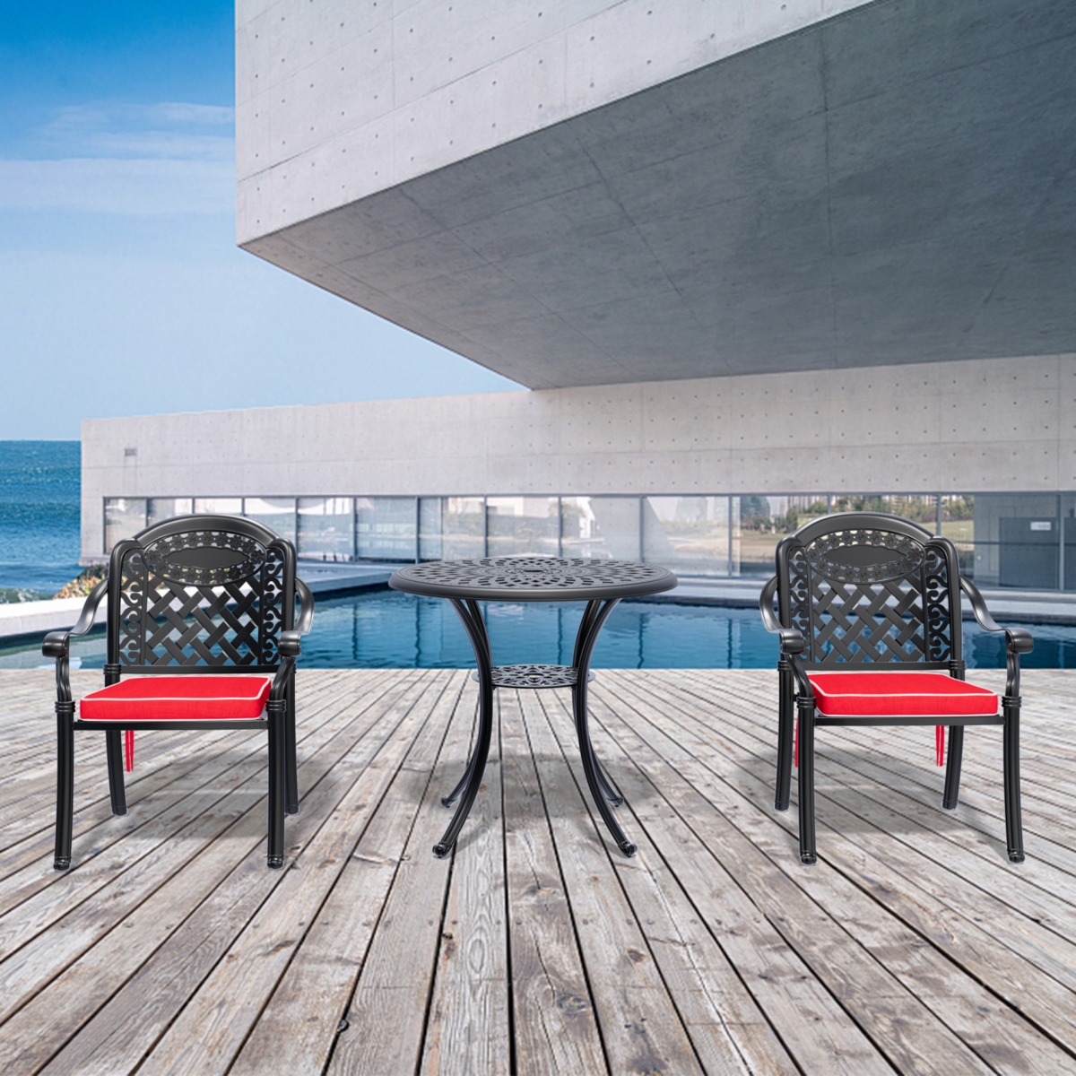 Click here for Streamdale 3-Piece Cast Aluminum Patio Set w/ Cush... prices