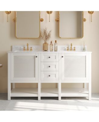 DeerValley 60'' Bathroom Vanity Double Sink Top with Backsplash, Pre ...