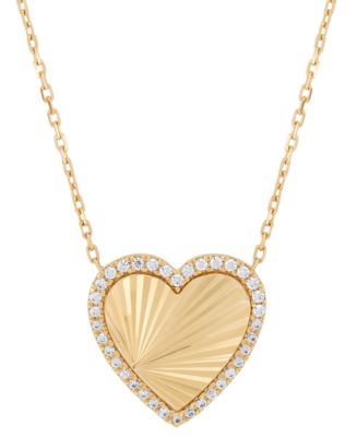 Diamond Heart Sunray Halo 18" Pendant Necklace (1/6 ct. t.w.) in 14k ...