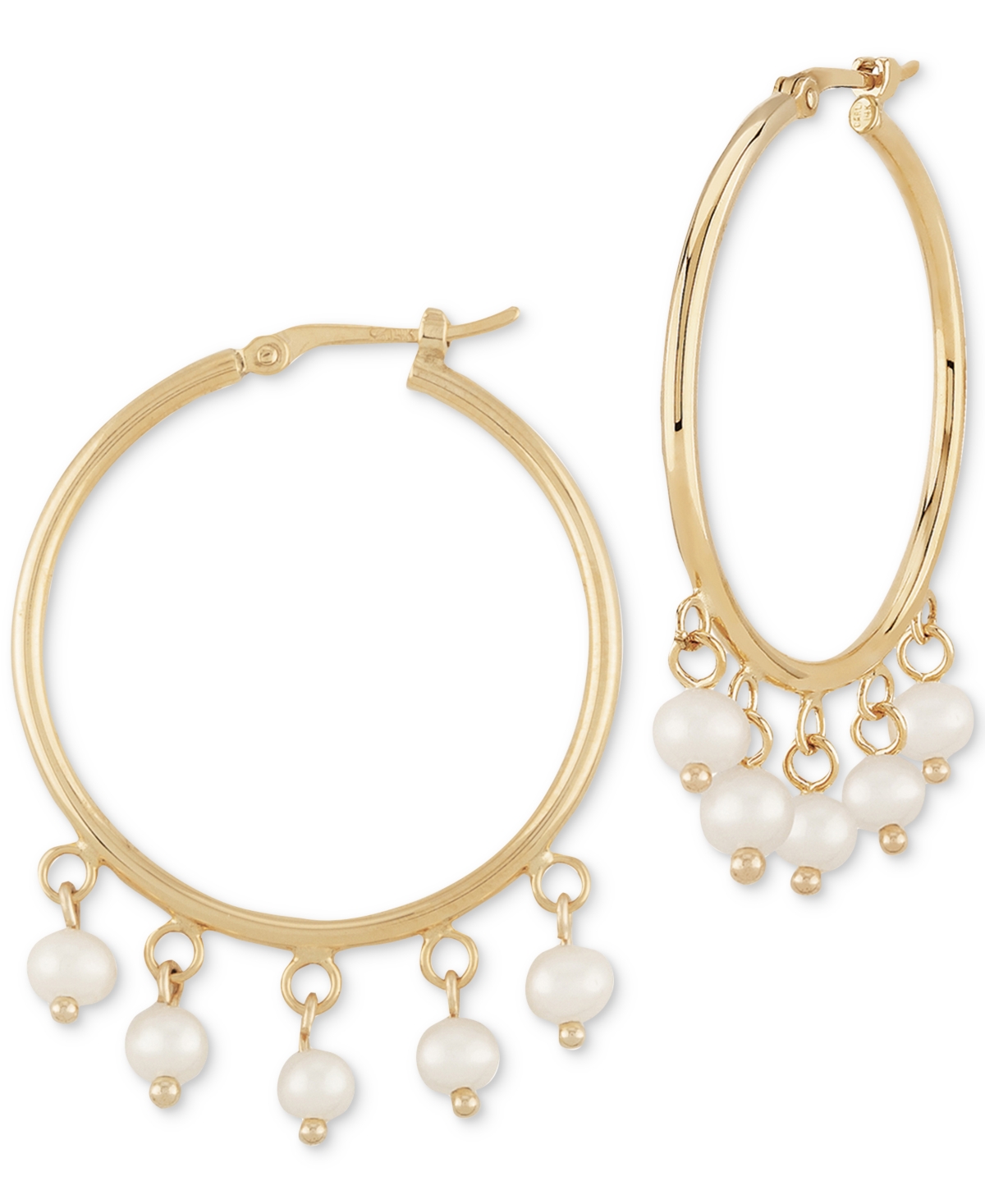 Click here for Macys White Pearl (3mm) Drop Hoop Earrings in 14k... prices