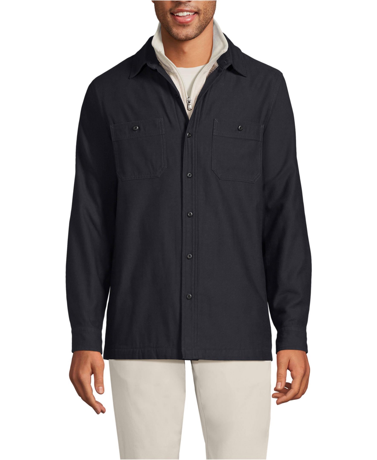 Click here for Lands End Mens Lined Waffle Shirt Jacket - Black s... prices