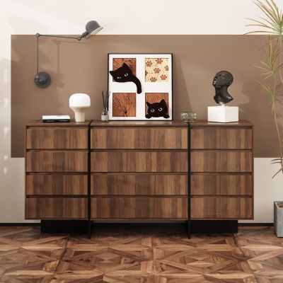 70.9 Dresser with 12 Handleless Drawers Wooden Storage Dresser for Bedroom Living Room