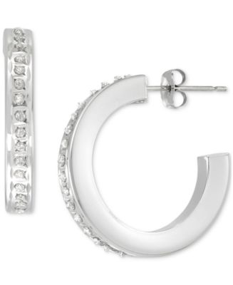 Macy's Diamond Accent Fascination C Shape Hoop Earrings in 10k White ...