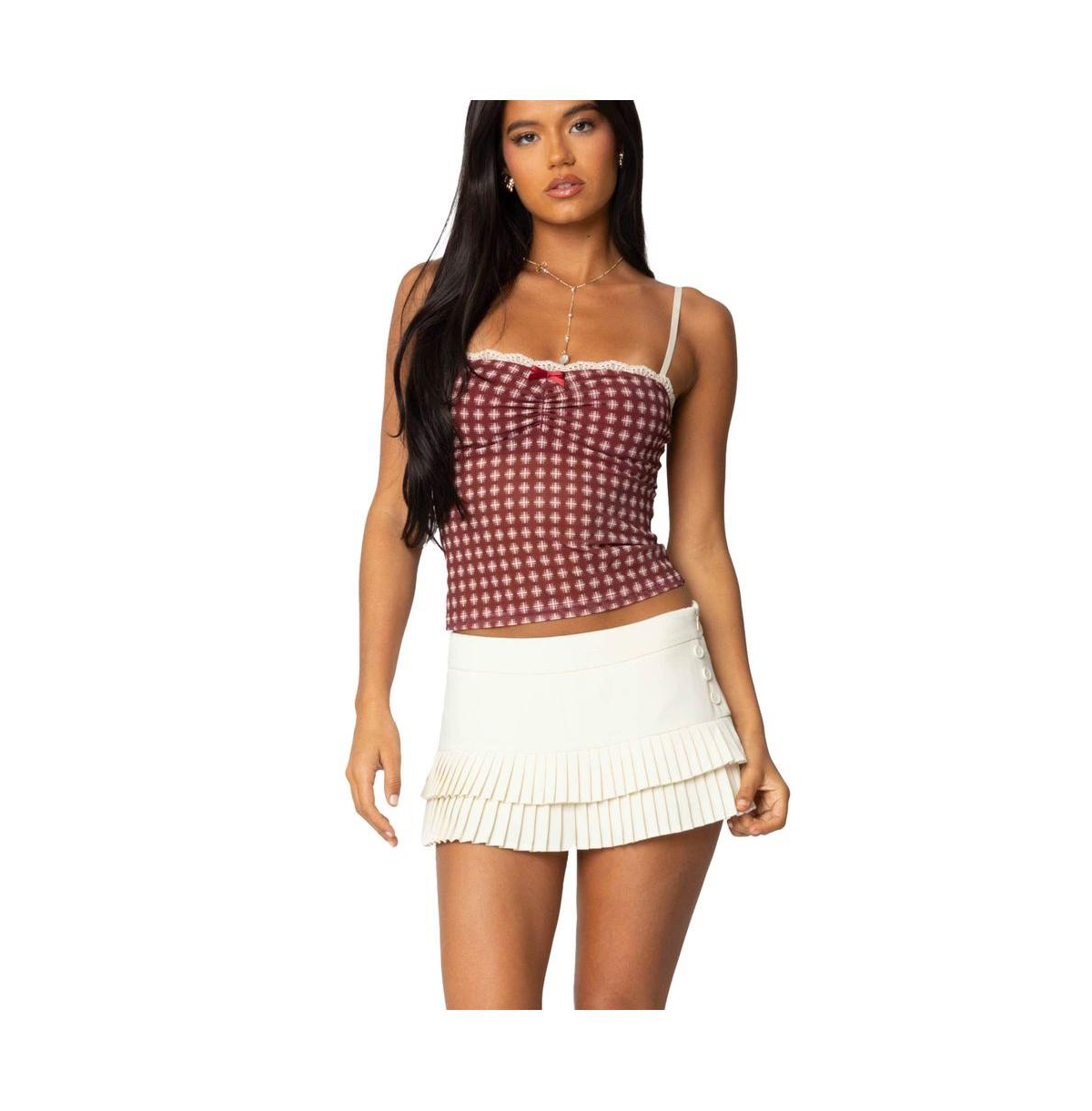 Click here for Edikted Womens Checkered Mesh Built In Bra Top - B... prices