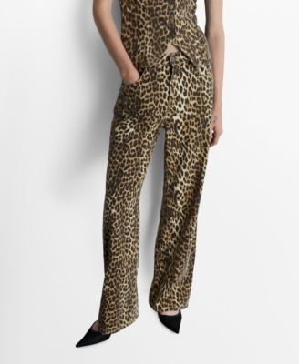 Mango Women's Leo High-Rise Straight-Fit Leopard-Print Jeans - Macy's
