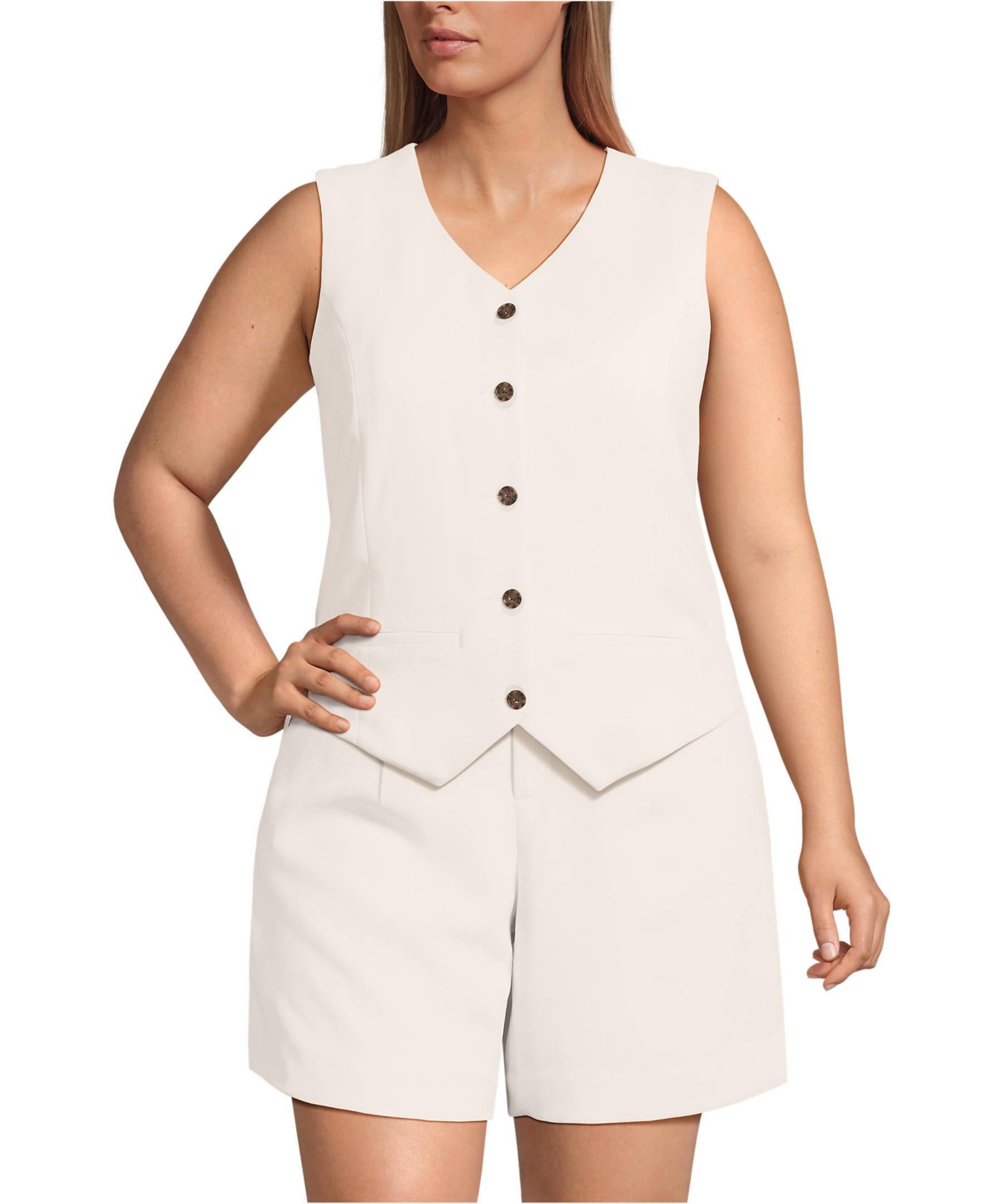 Click here for Lands End Plus Size Crepe Button Front Vest - Warm... prices
