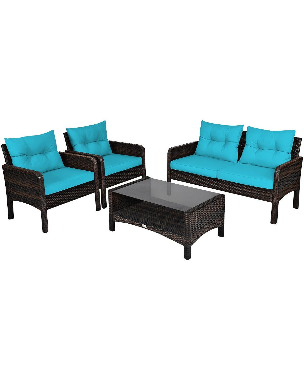 Click here for Sugift 4 Pieces Outdoor Rattan Wicker Loveseat Fur... prices
