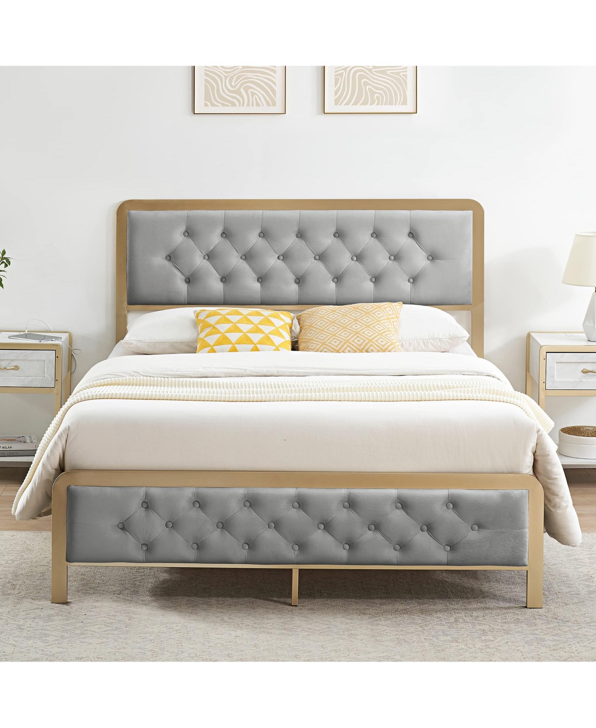 Click here for Gaomon Full Size Bed Frame  Velvet Upholstered Pla... prices