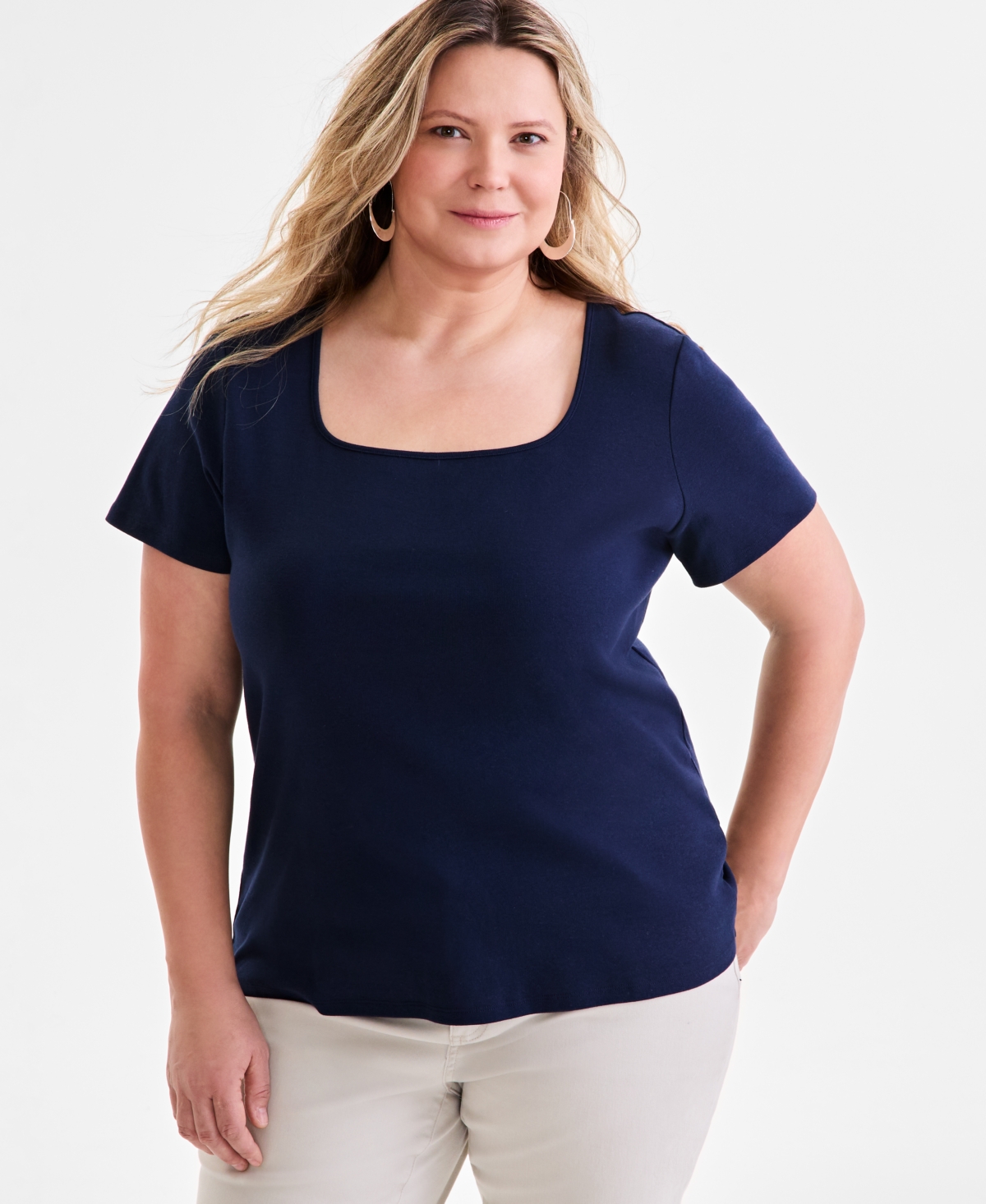 Click here for Style & Co Plus Size Short-Sleeve Square-Neck Tee... prices