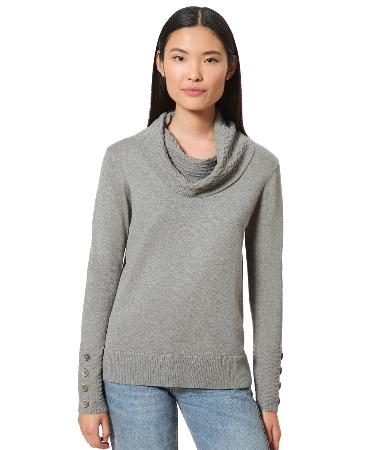 Click here for Melissa Paige Womens Chevron-Trimmed Cowl-Neck Swe... prices