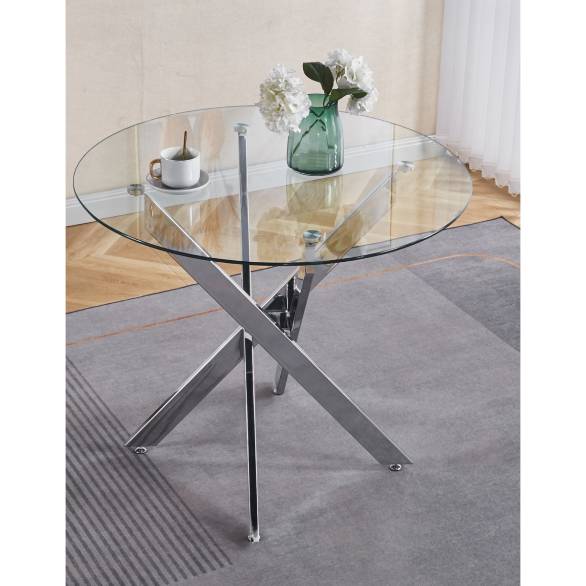 Click here for Streamdale Modern Glass Dining Table with Metal Cr... prices