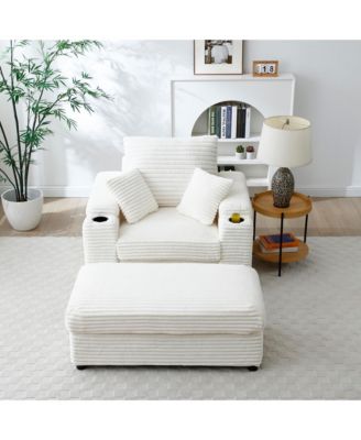 Oversized Accent Chair with Ottoman Single Sofa Chair with Large Seat and Extra Wide Armrests Modern Comfy Armchair Reading Chairs for Bedroom