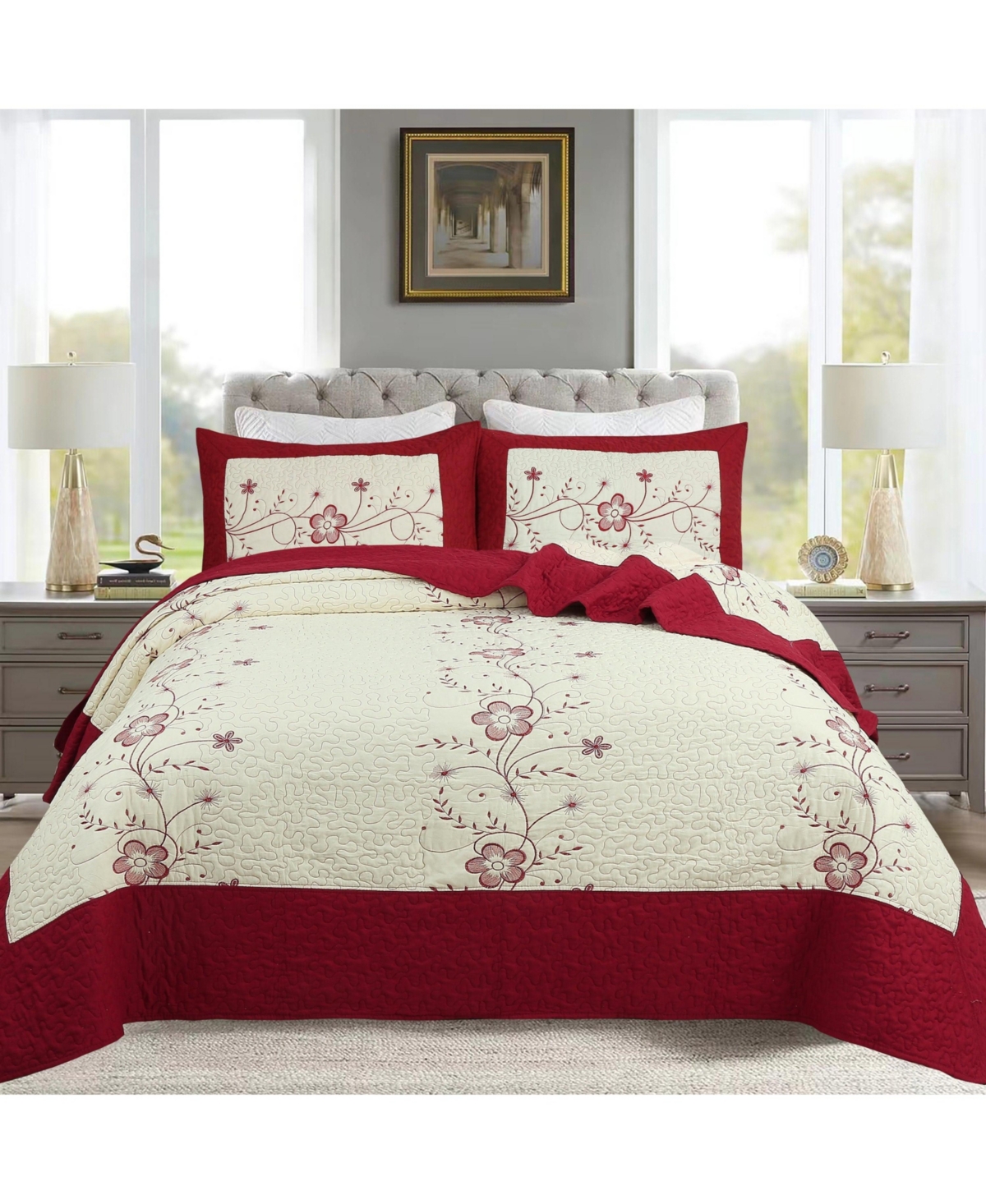 Click here for Marcielo 3 Piece Queen Size Embroidery Quilt Set L... prices