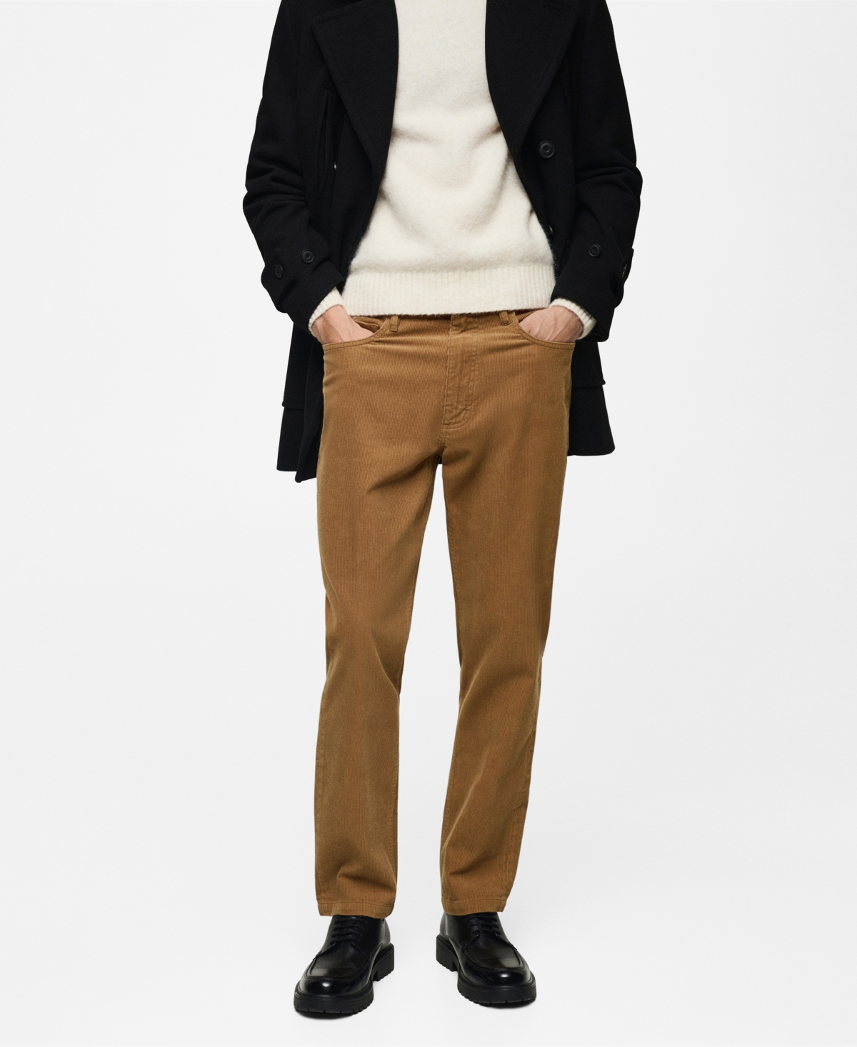 Click here for Mango Mens Regular-Fit Corduroy Pants - Medium Bro... prices