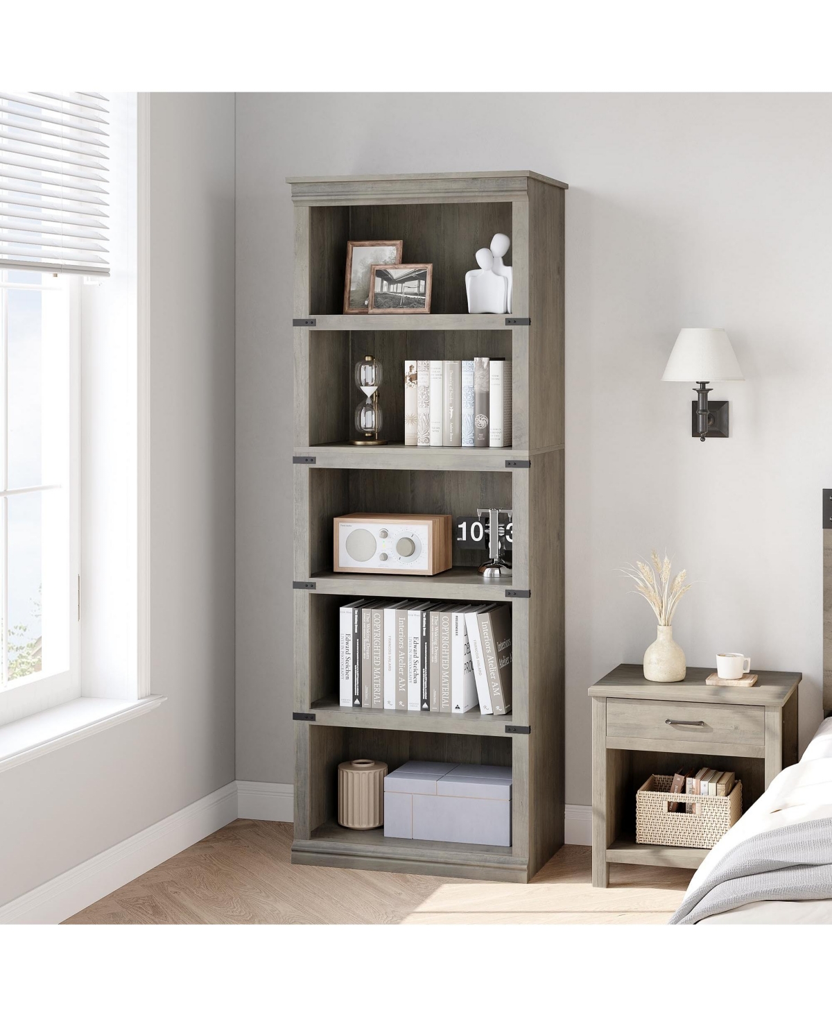 Click here for Gaomon 5 Tier Bookcase  Farmhouse Book Shelf - Gre... prices