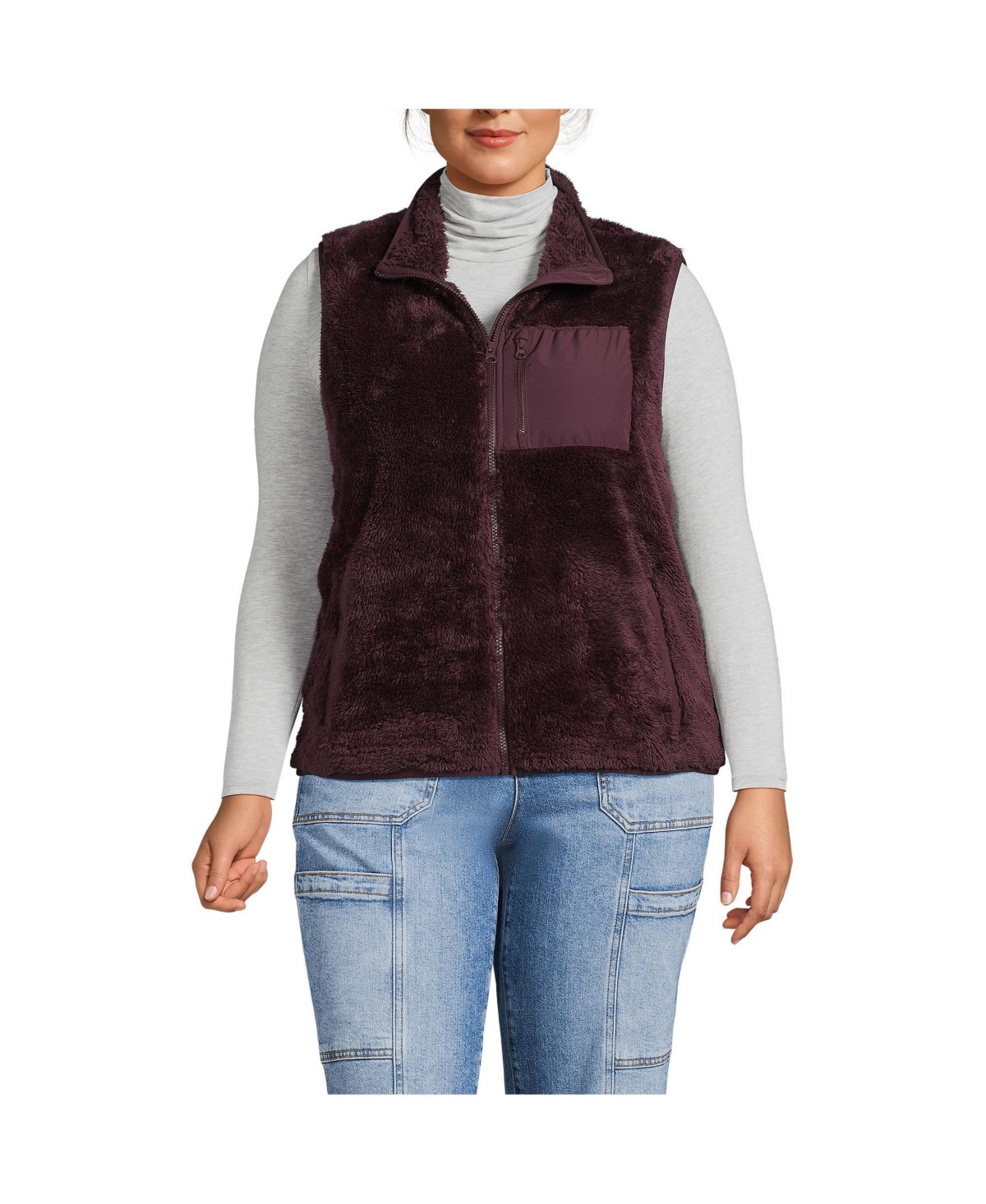 Click here for Lands End Plus Size Cozy High Pile Fleece Vest - M... prices