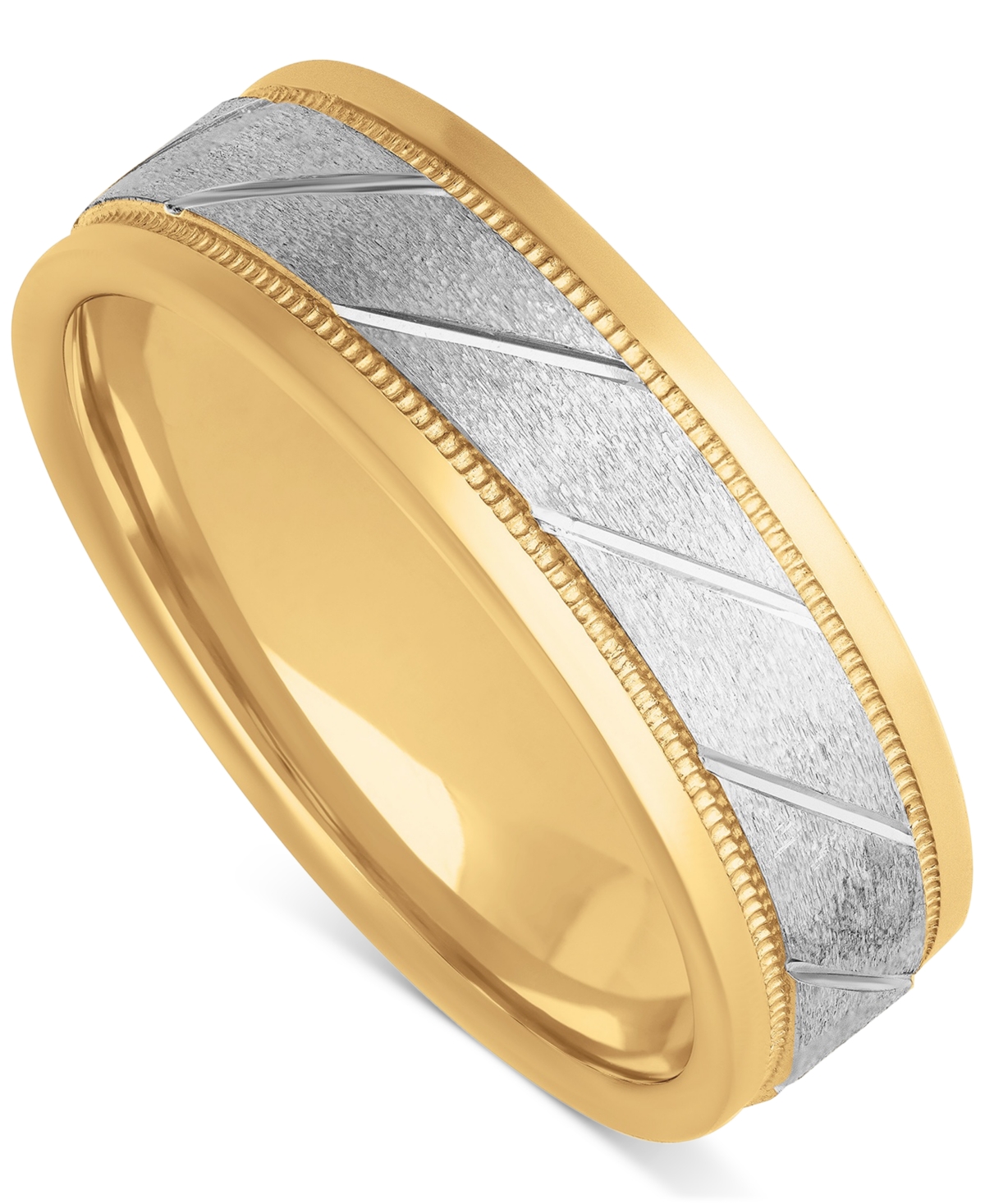 Click here for Mens Diagonal Texture Two-Tone Wedding Band in Ste... prices