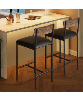 Bar Stools Set of 2 Kitchen Bar Stools with Footrest 25.5 Inches Upholstered Bar Chairs with Back 2 Counter Height Barstools for Counter Bar