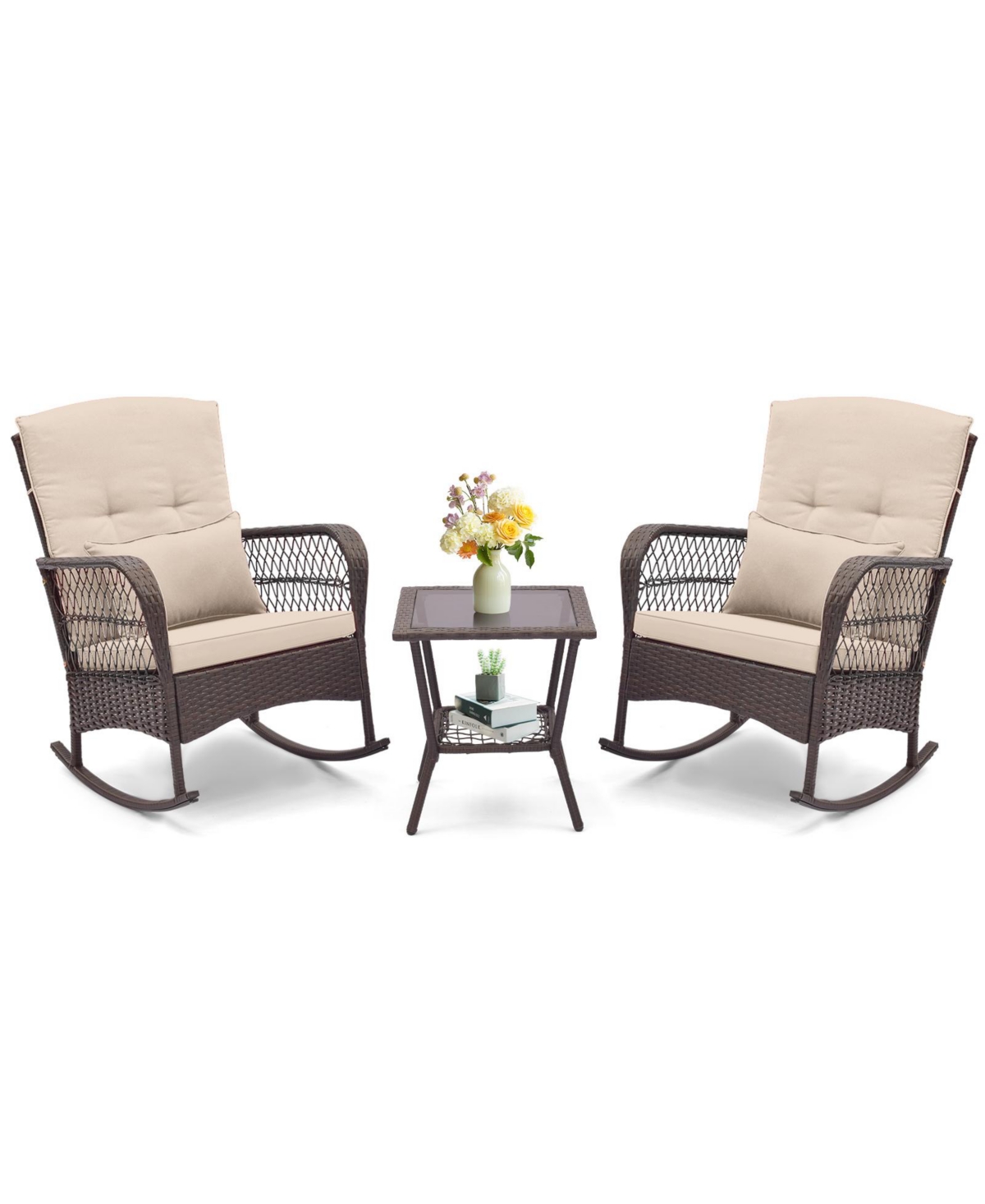 Click here for Gouun 3 Pieces Rocking Bistro Set with 2-Tier Tabl... prices