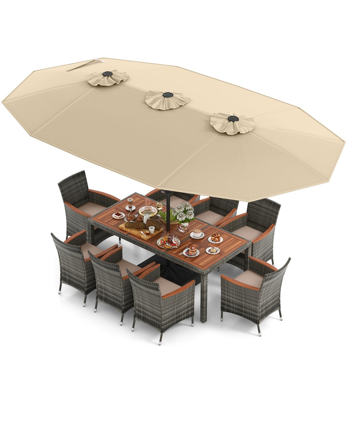 Click here for 10 Pieces Patio Wicker Dining Set with 15 Feet Dou... prices