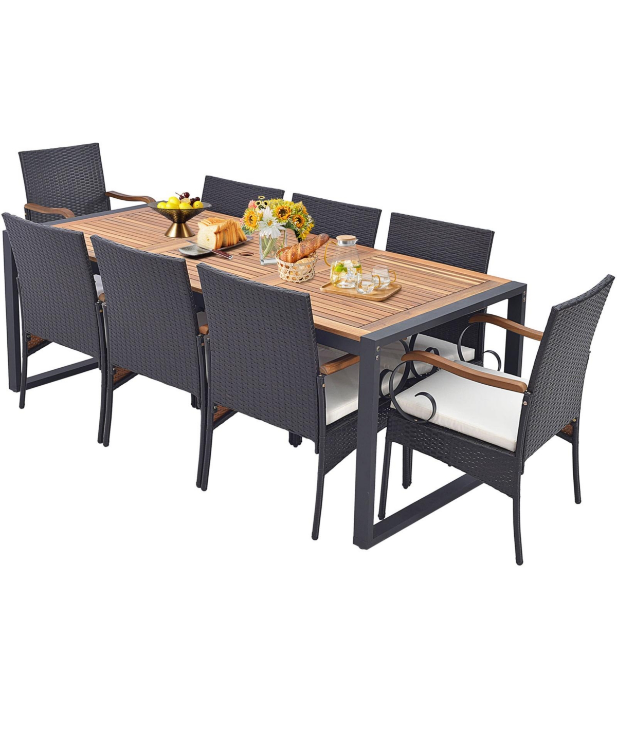 Click here for Gouun 9 Pieces Patio Rattan Dining Set with Acacia... prices