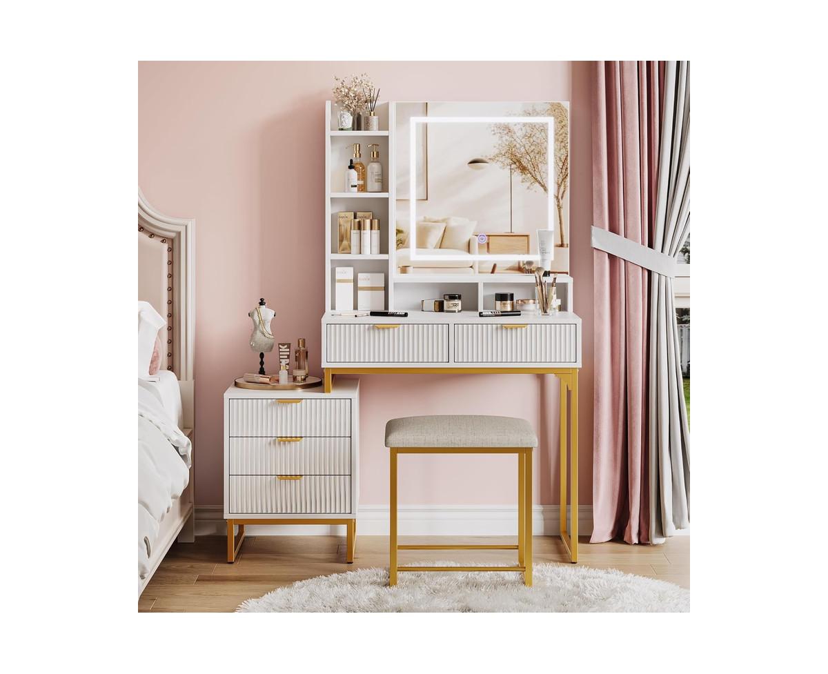 Click here for gaomon Makeup Vanity Desk with Mirror and Lights... prices