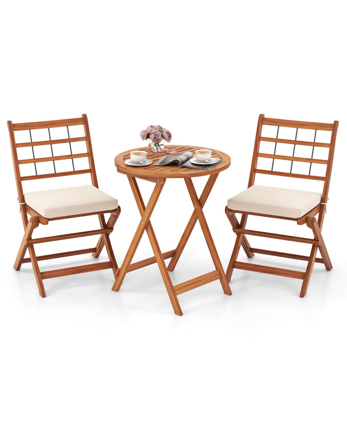 Click here for Gouun 3 Pieces Acacia Wood Patio Bistro Set with C... prices