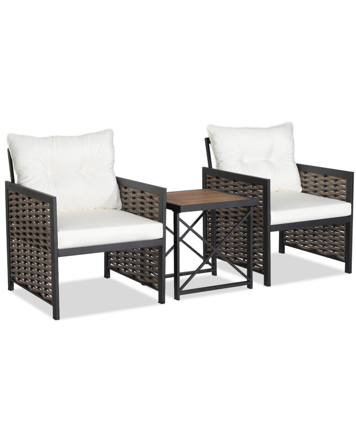 Click here for 3 Pieces Patio Rattan Furniture Set with Acacia Wo... prices