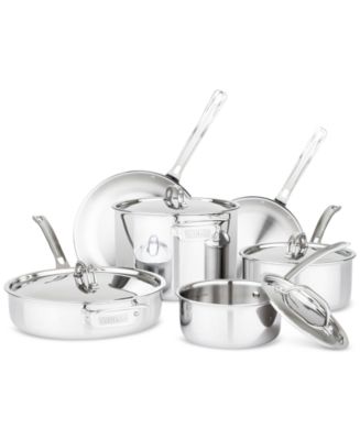 Viking 3-Ply Stainless Steel 10-Pc. Cookware Set with Stainless Steel ...