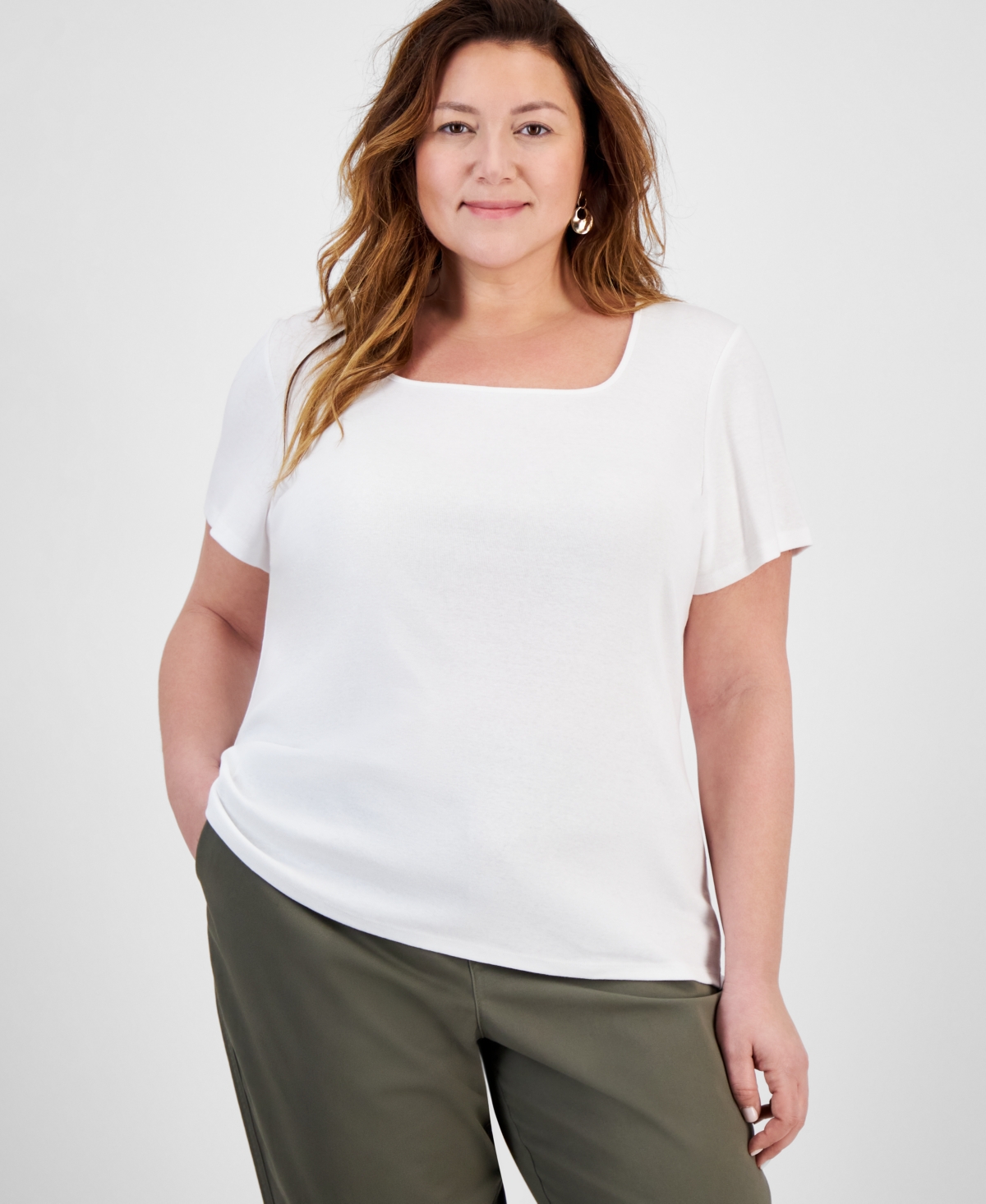 Click here for Style & Co Plus Size Short-Sleeve Square-Neck Tee... prices