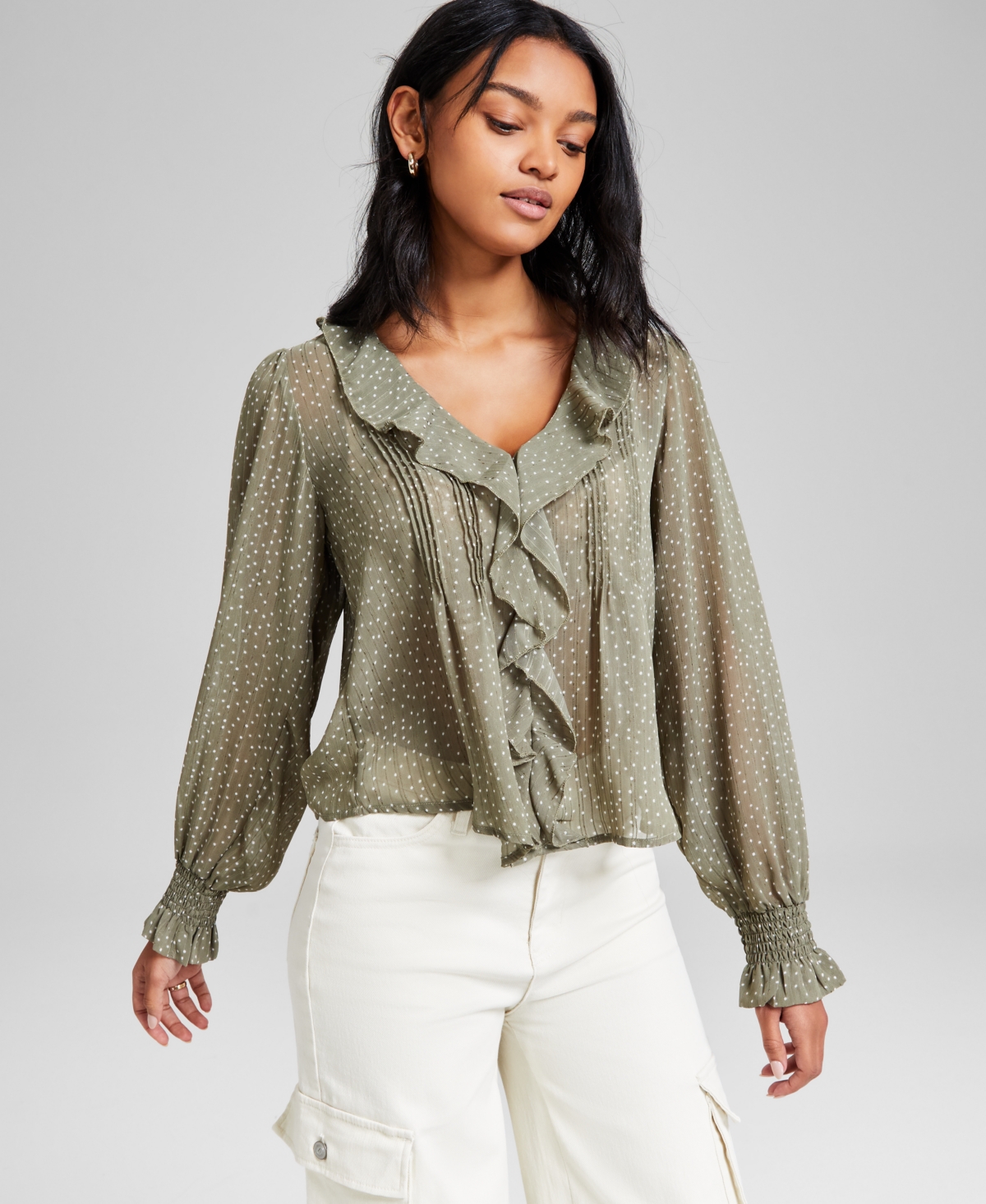 Click here for And Now This Womens Ruffle Front Long-Sleeve Blous... prices