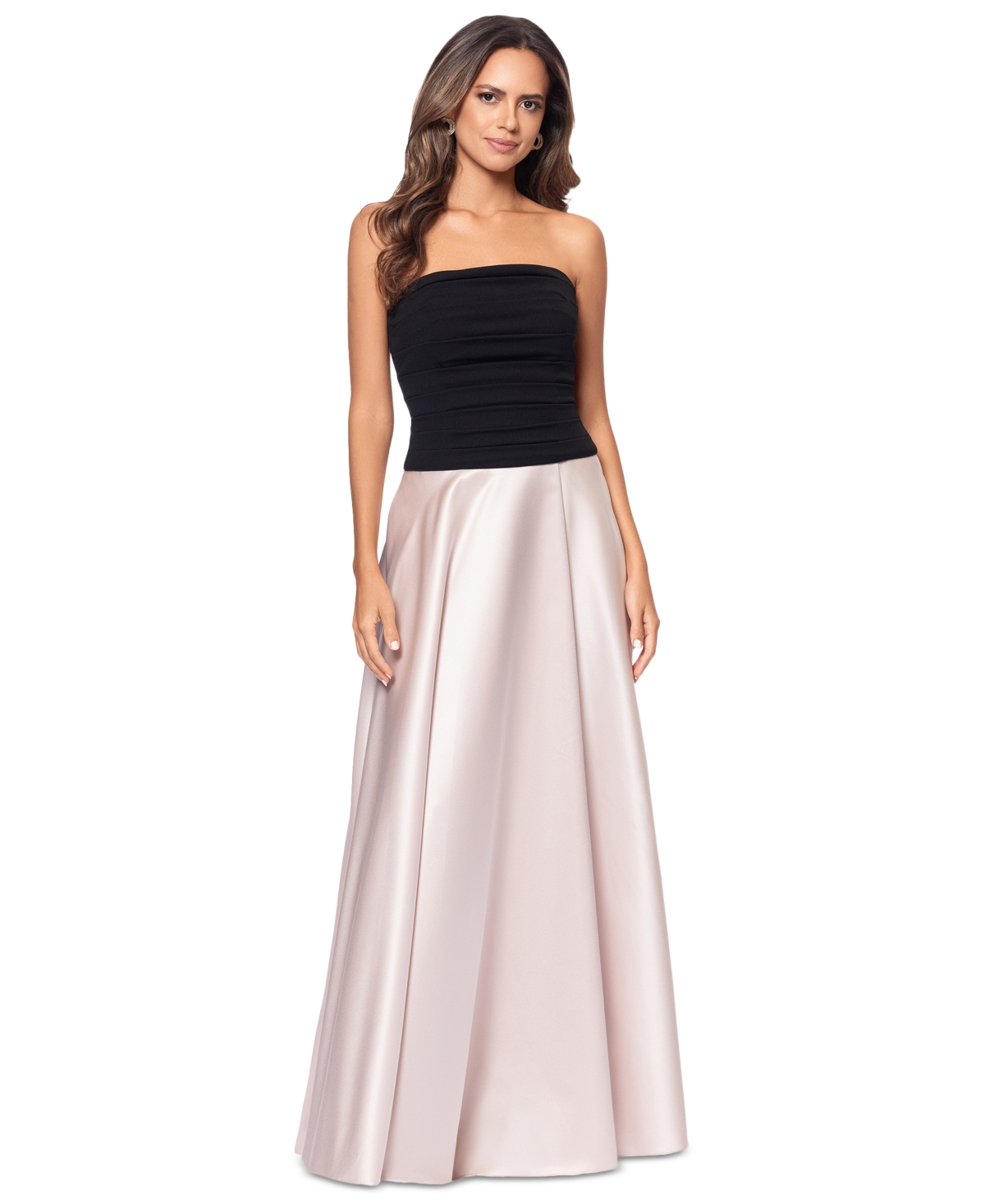 Click here for Xscape Womens Strapless Pleated-Top Mixed-Media Go... prices