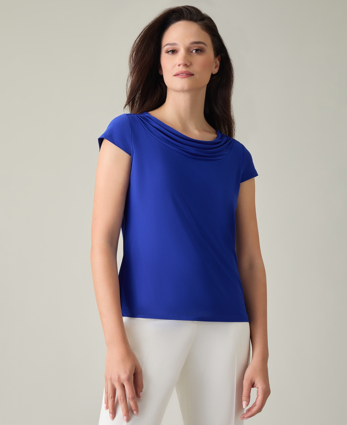 Click here for Kasper Womens Cowl Neck Cap Sleeve Top - Royal Blu... prices