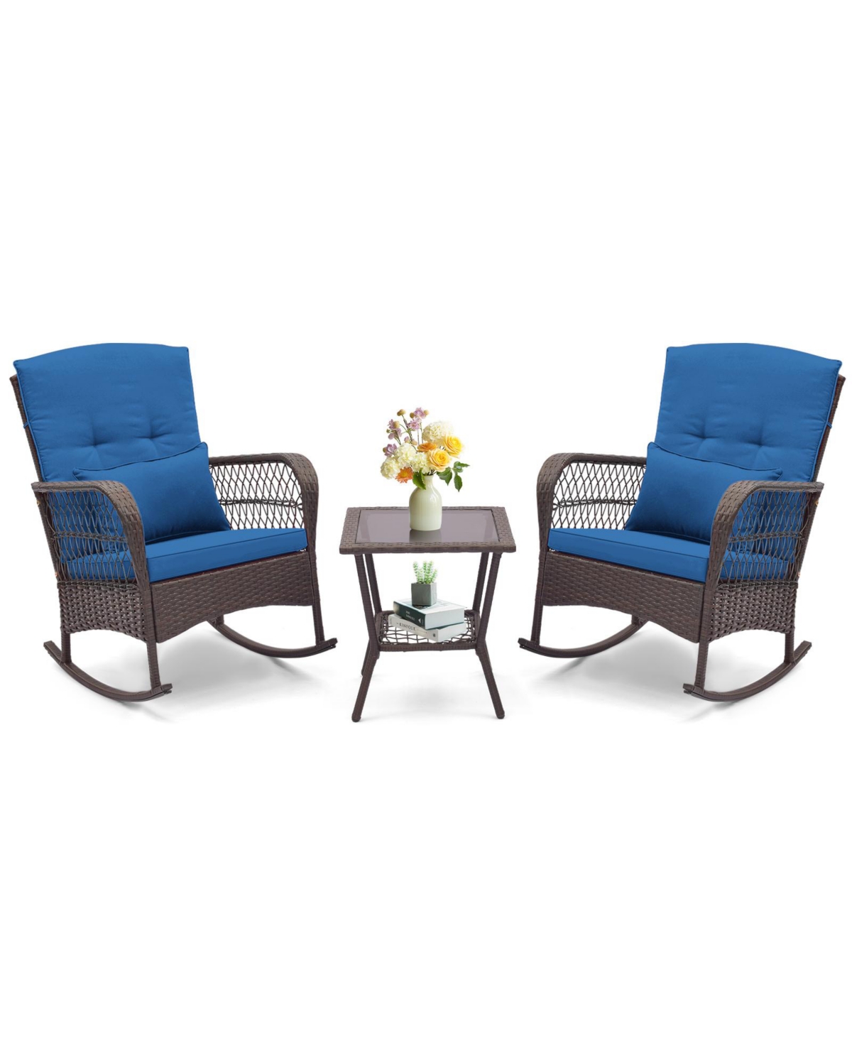 Click here for Gouun 3 Pieces Rocking Bistro Set with 2-Tier Tabl... prices