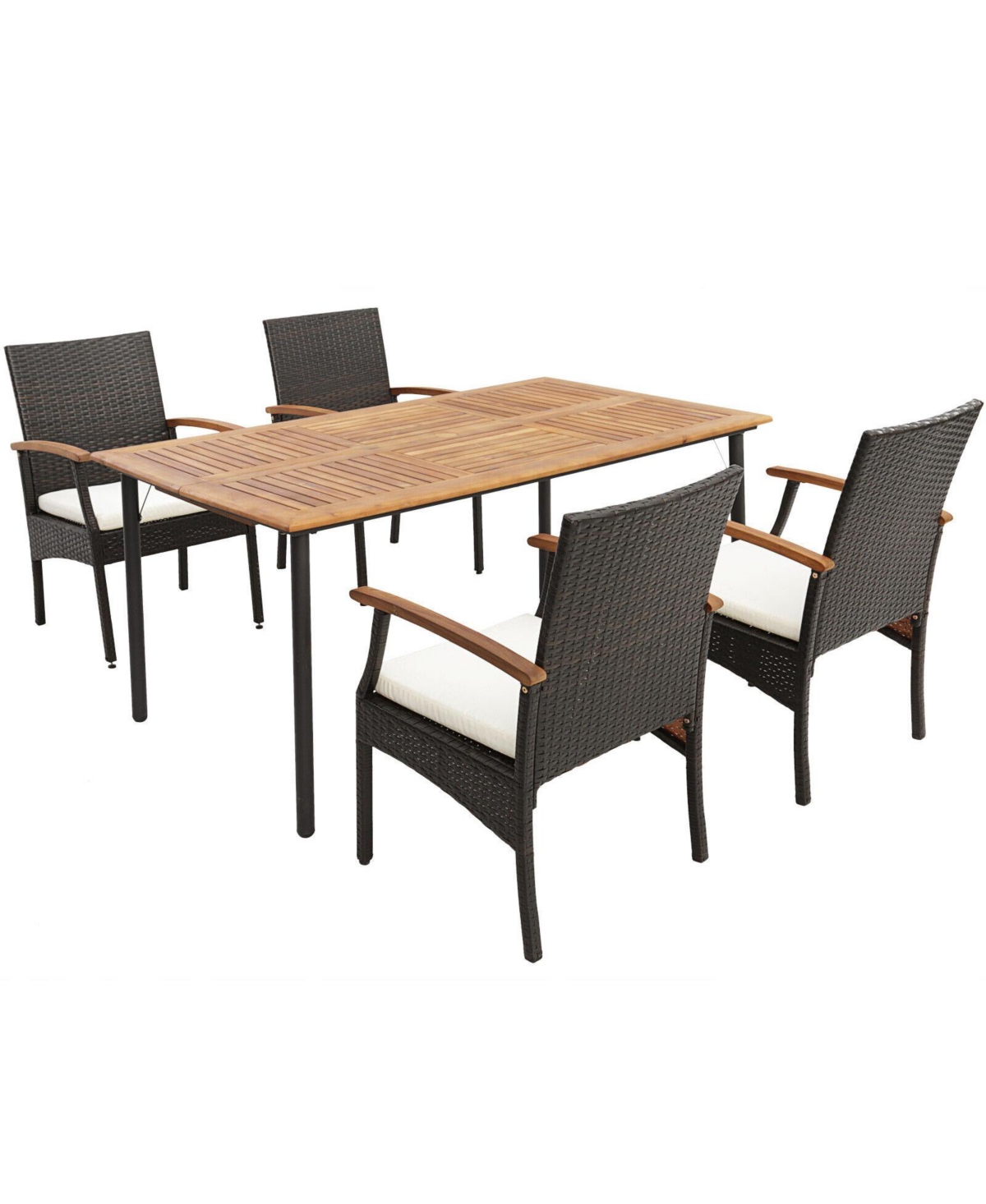 Click here for 5 Pieces Patio Wicker Cushioned Dining Set with Wo... prices