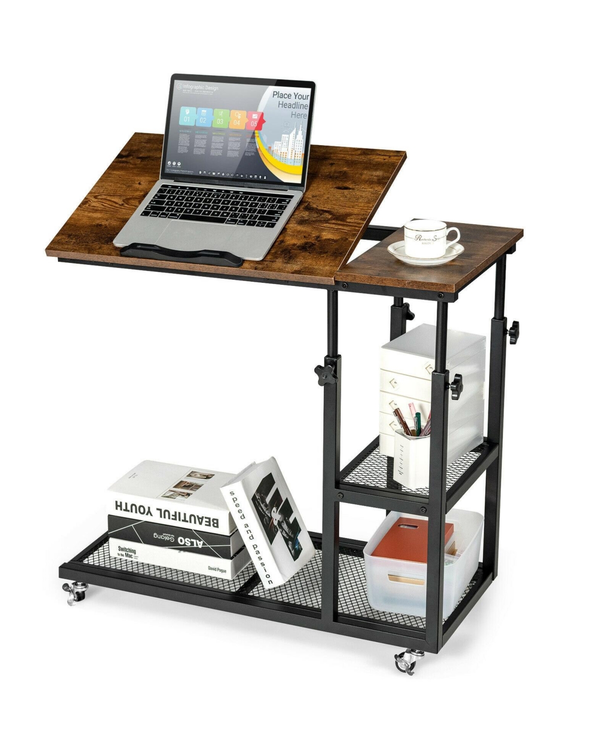 Click here for Gouun Adjustable C-Shaped Bedside Table - Brown prices