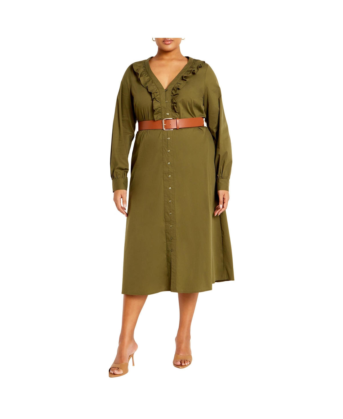 Click here for City Chic Plus Size Zoe Belted Dress - Khaki prices