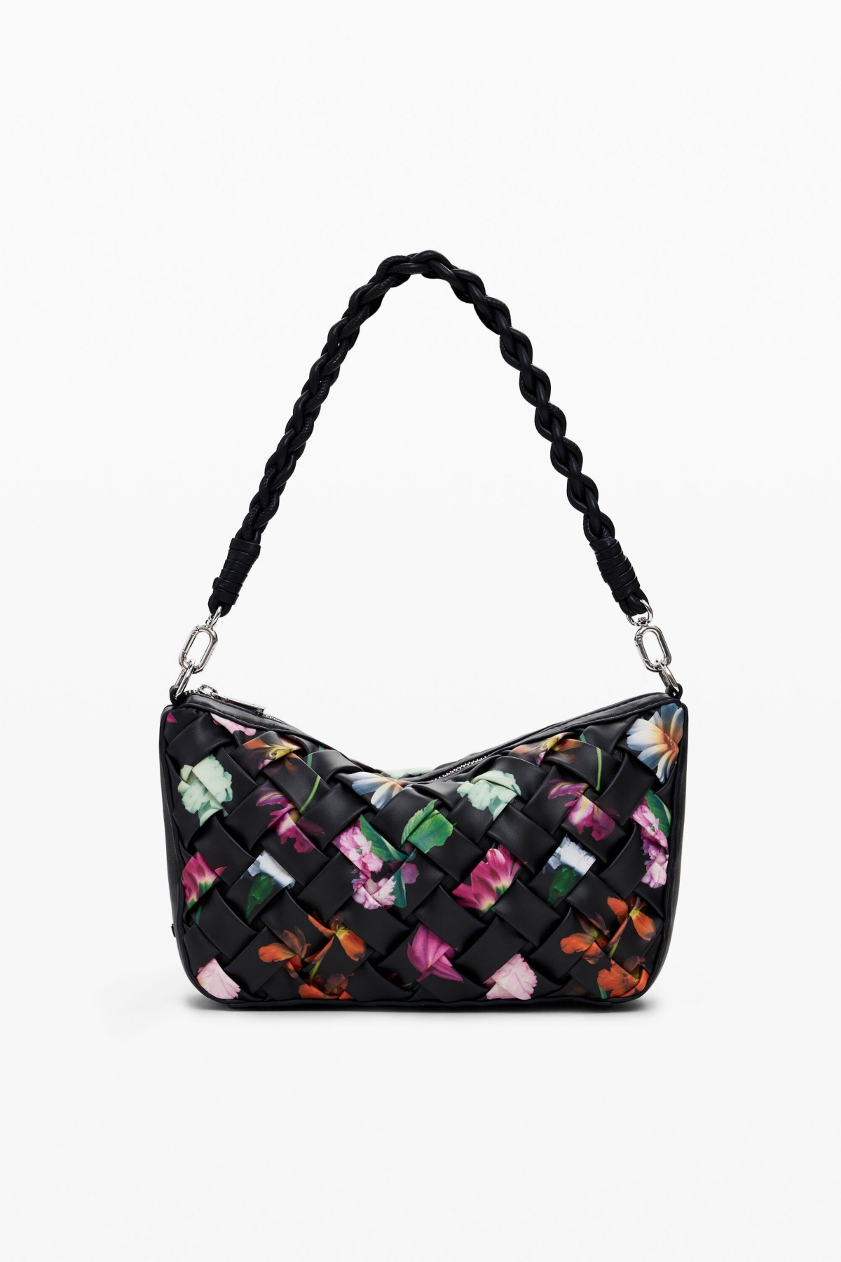 Click here for Desigual Womens Small braided floral bag - Black prices