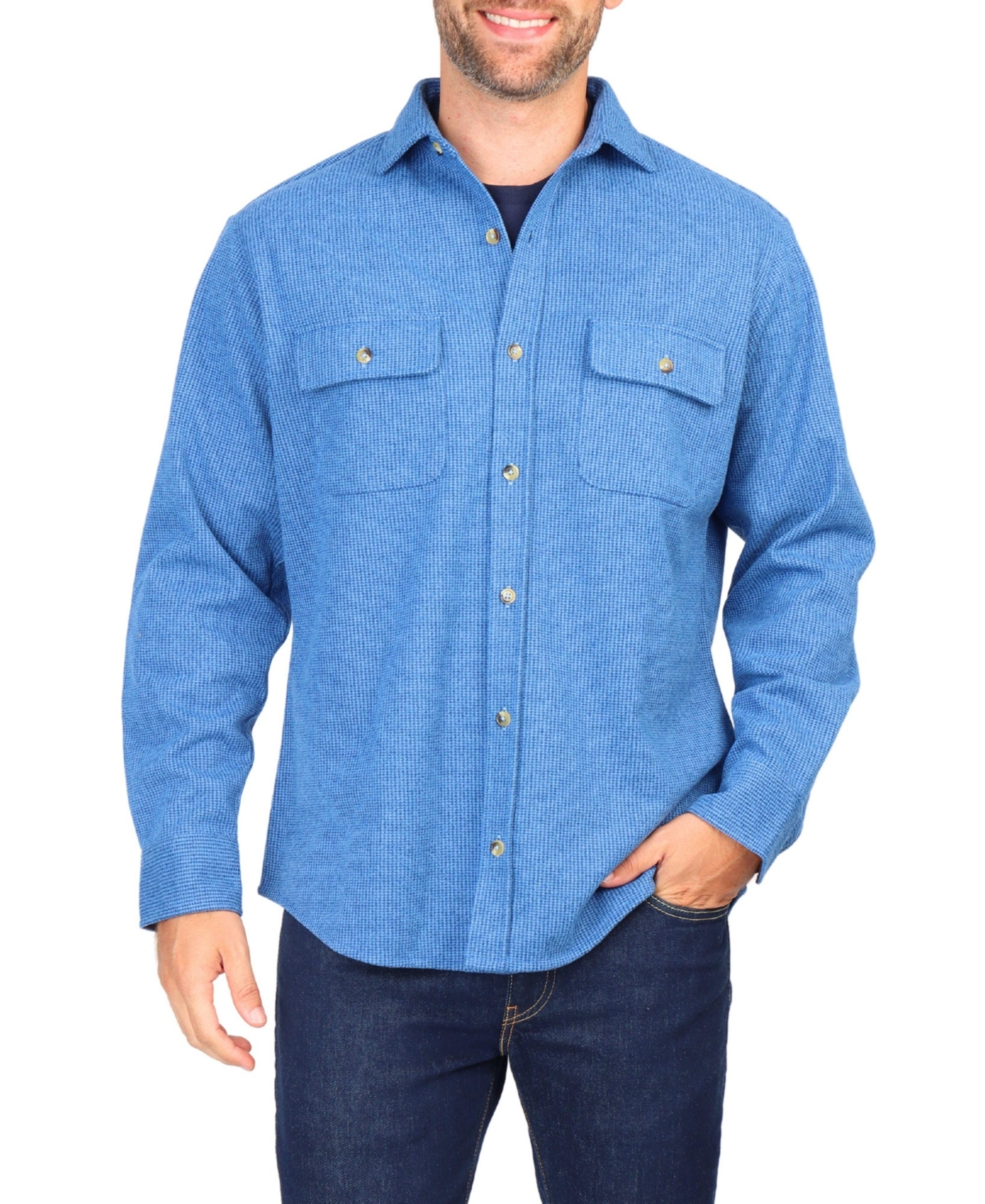 Click here for Tailorbyrd Mens Micro Houndstooth Overshirt - Blue prices