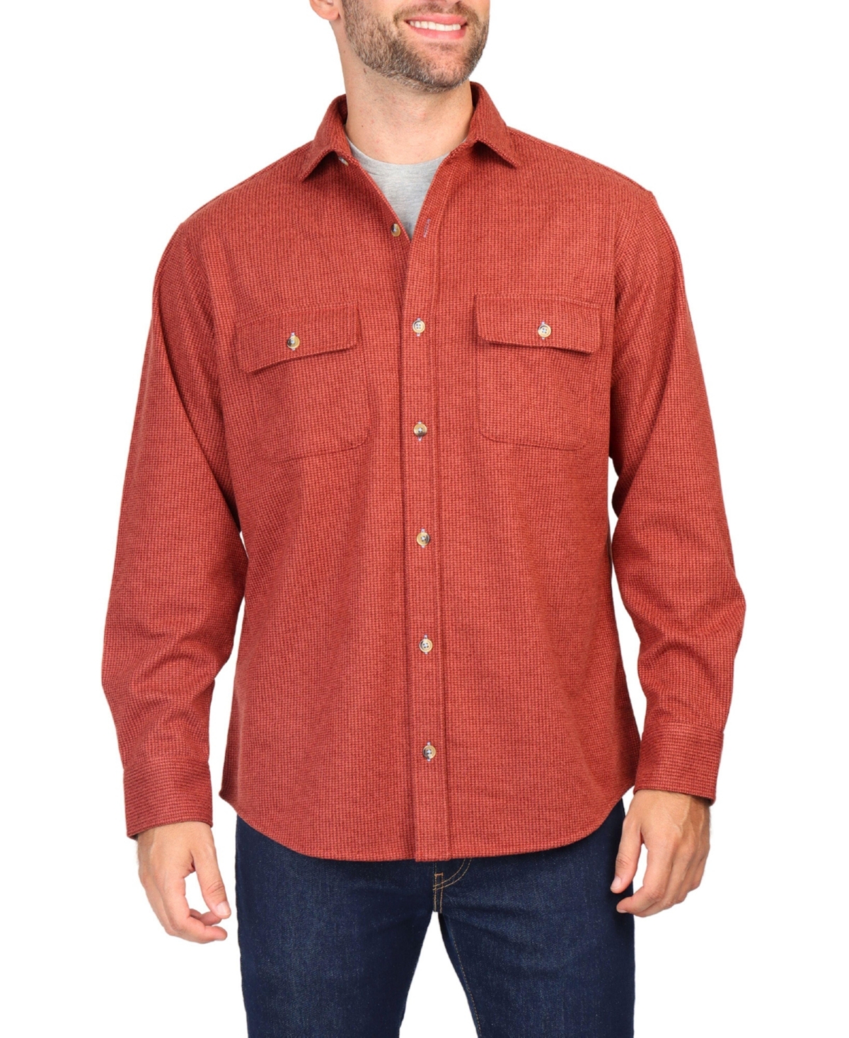 Click here for Tailorbyrd Mens Micro Houndstooth Overshirt - Burn... prices