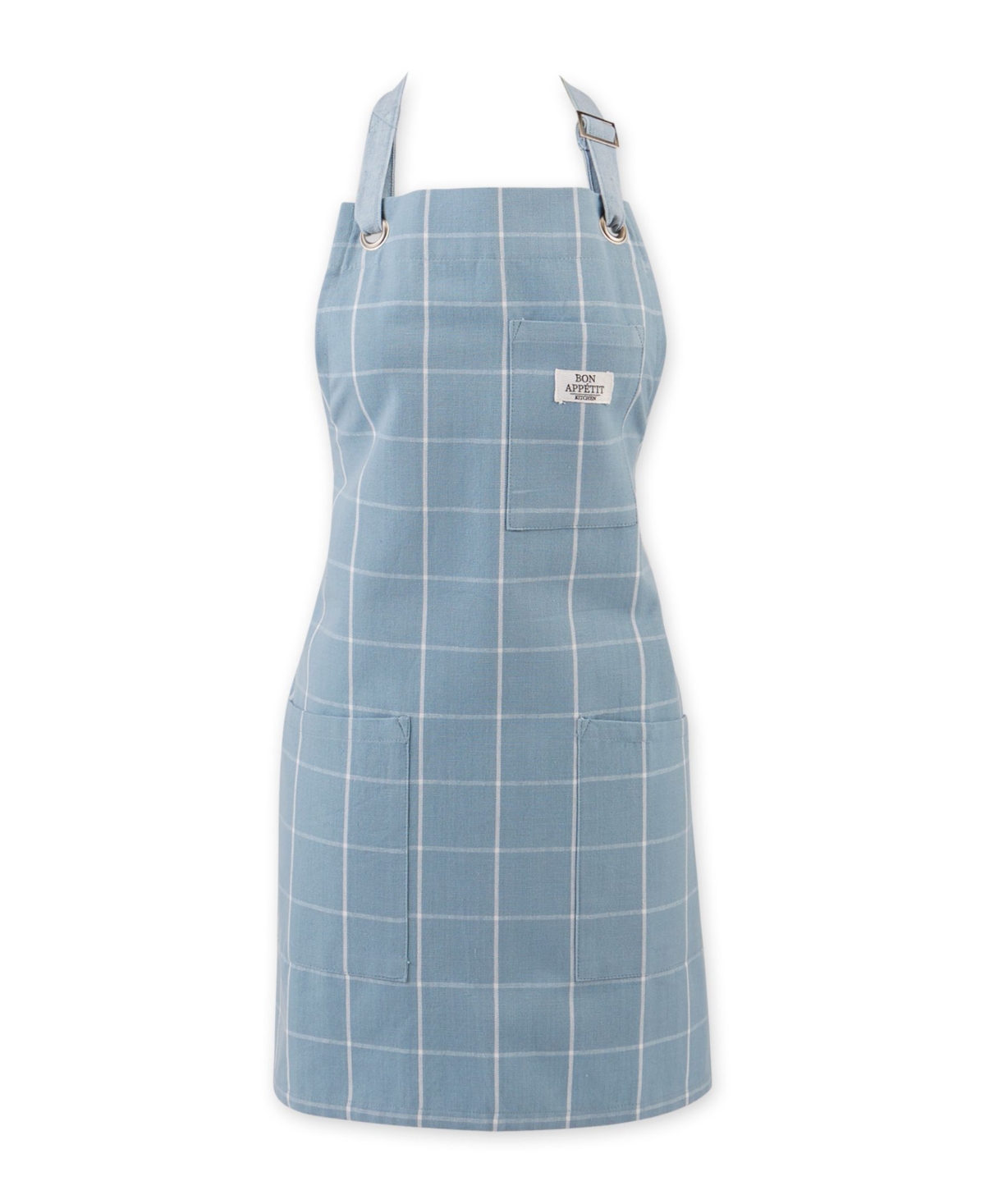 Click here for Design Imports Windowpane Apron - Dusty Blue prices