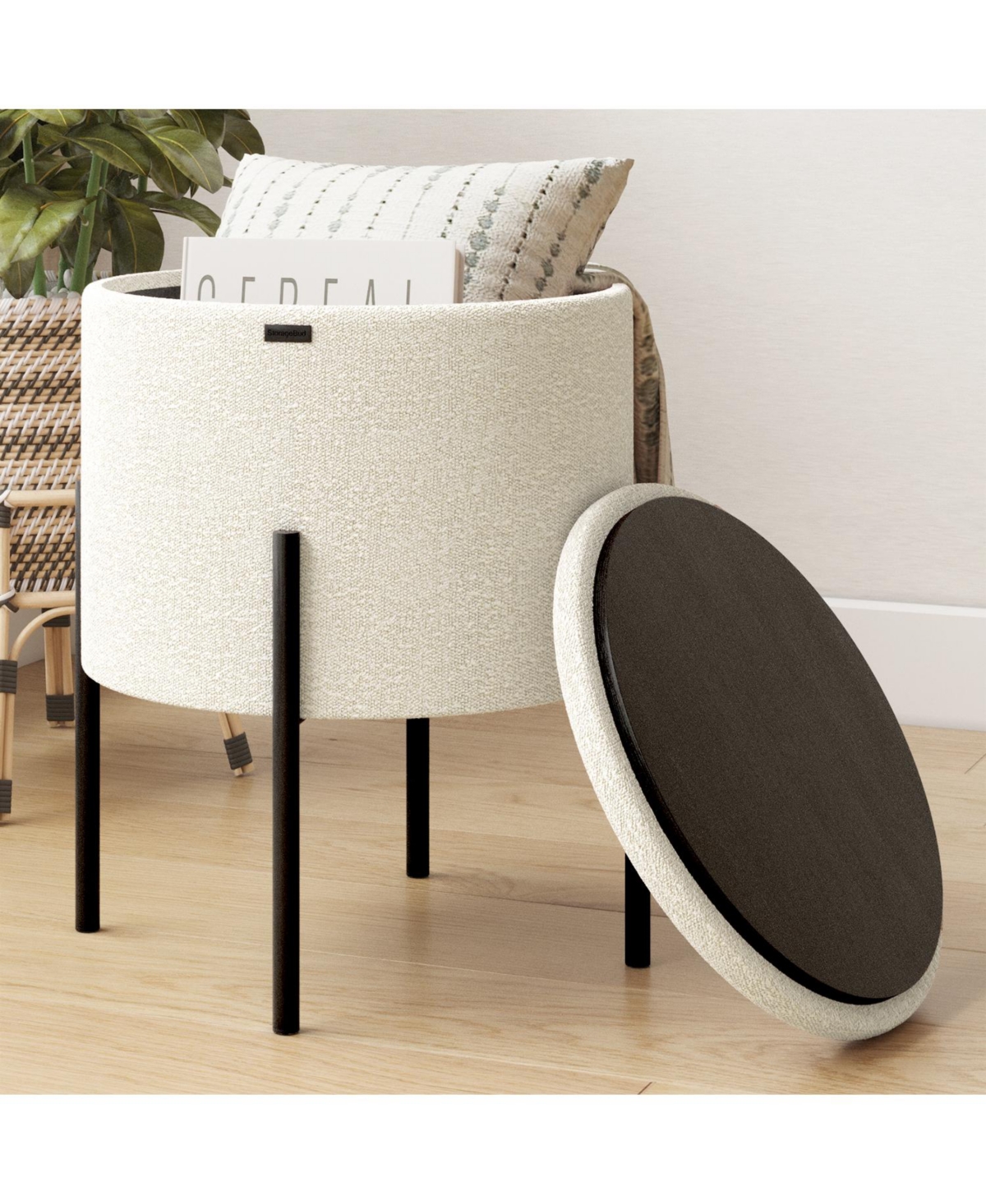 Click here for Boucle Round Ottoman with Hidden Storage –... prices
