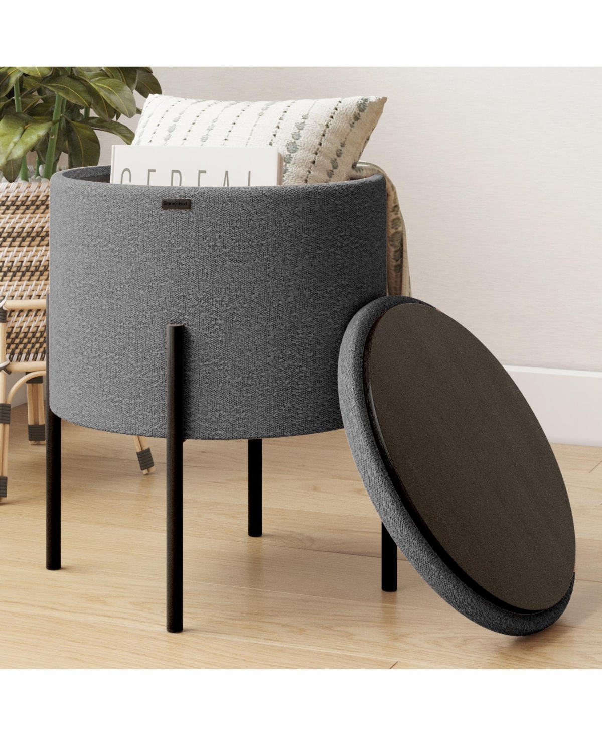 Click here for Boucle Round Ottoman with Hidden Storage –... prices