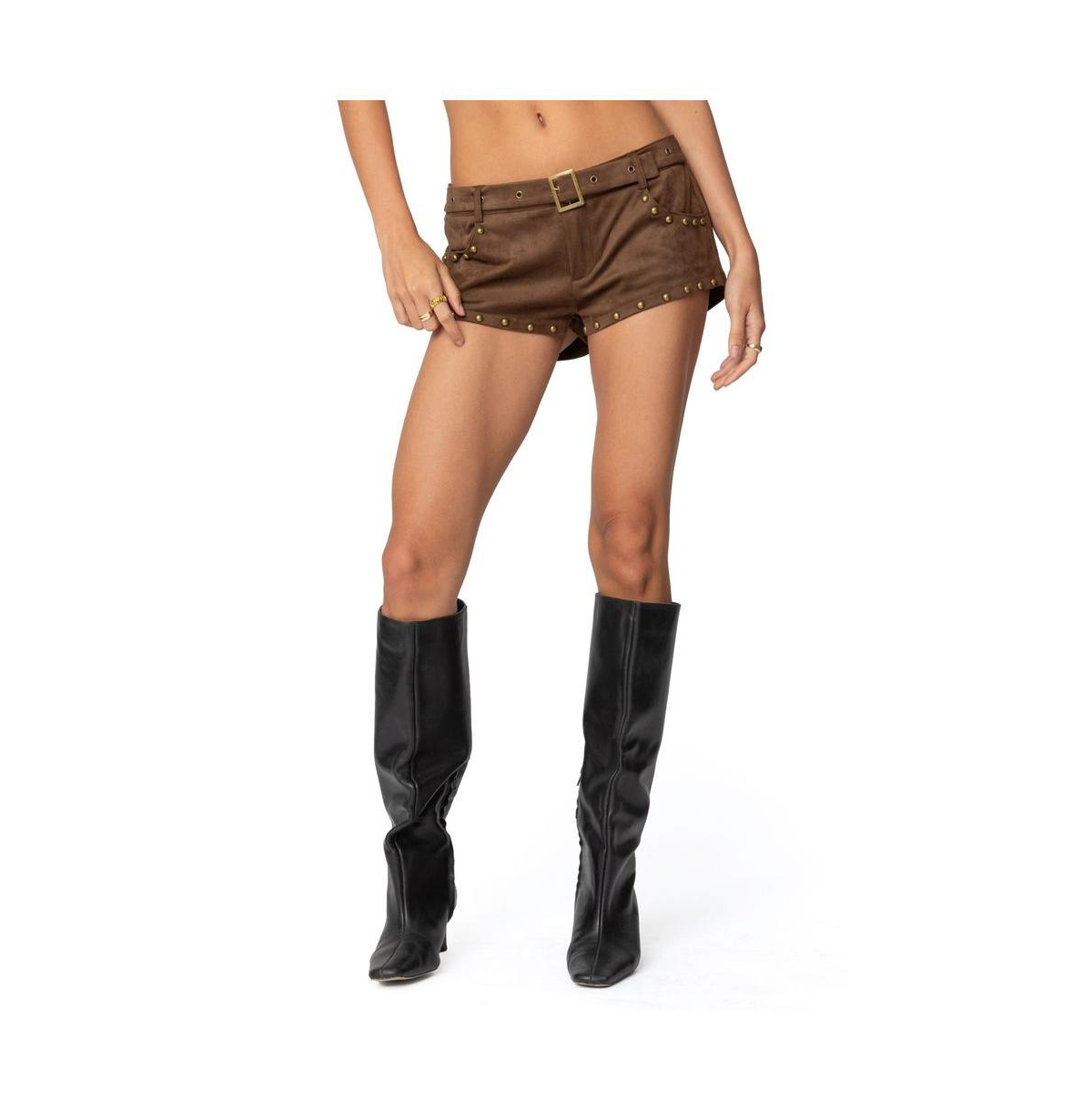 Click here for Edikted Womens Studded Faux Suede Micro Shorts - B... prices