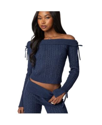 Edikted Womens Chase Fold Over Cable Knit Top - Macy's