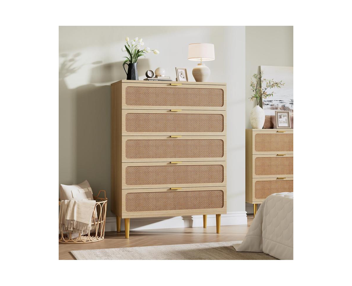 Click here for Rattan 5 Drawer Dresser for Bedroom  Tall Dresser... prices